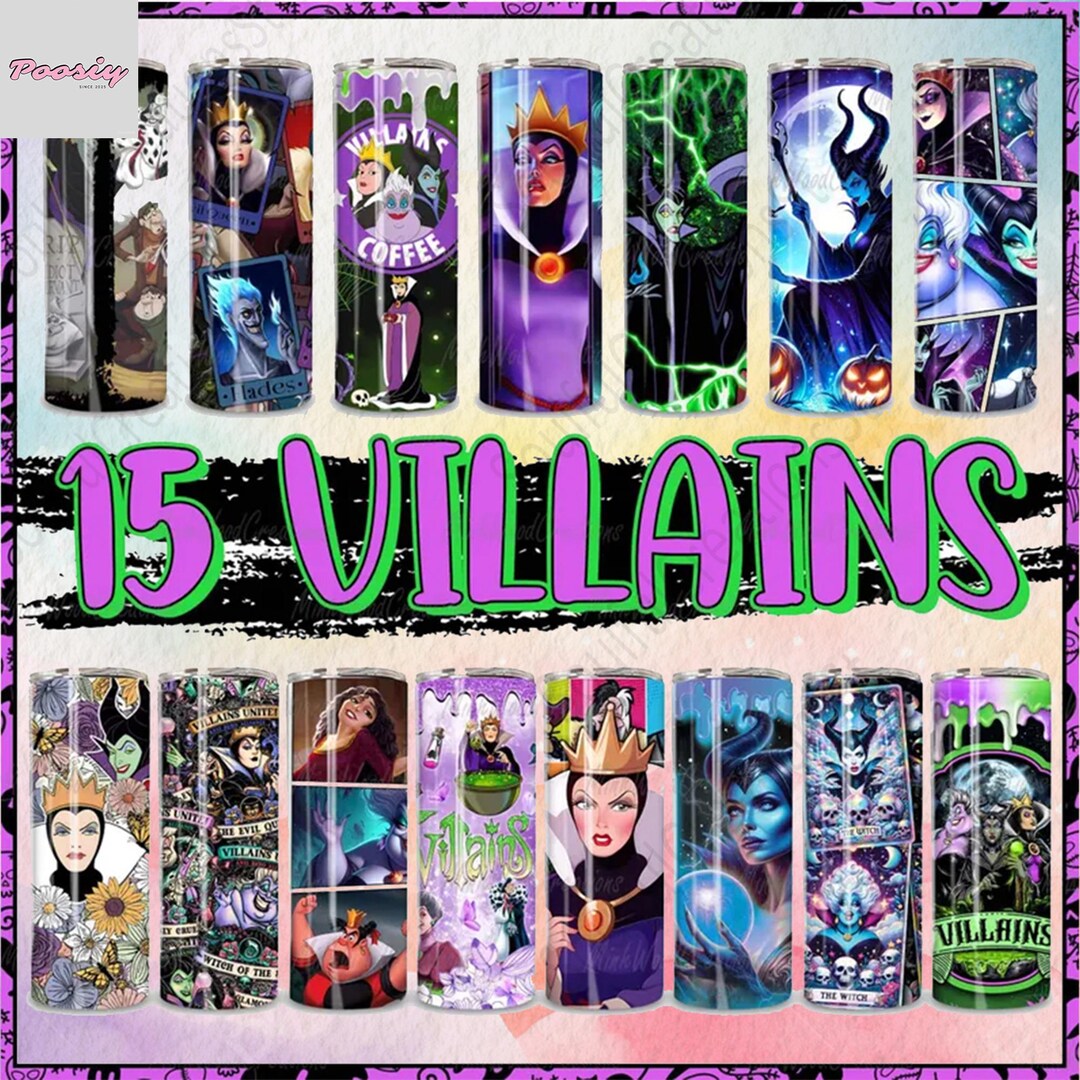 15 Villains Horror Movie 20 Oz Skinny Tumbler Wrap Sublimation Design ...