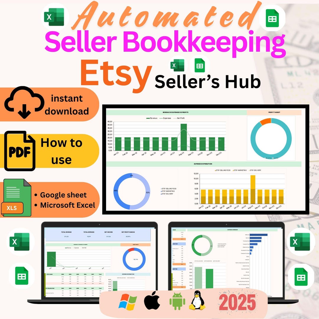 Business Bookkeeping Template for Etsy Sellers Accounting Spreadsheet ...