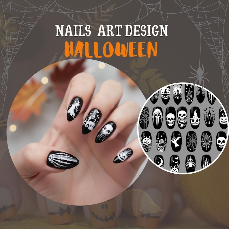 Scary Nail Art Templates Bundle | Horror Face Nail Decals | Spooky ...