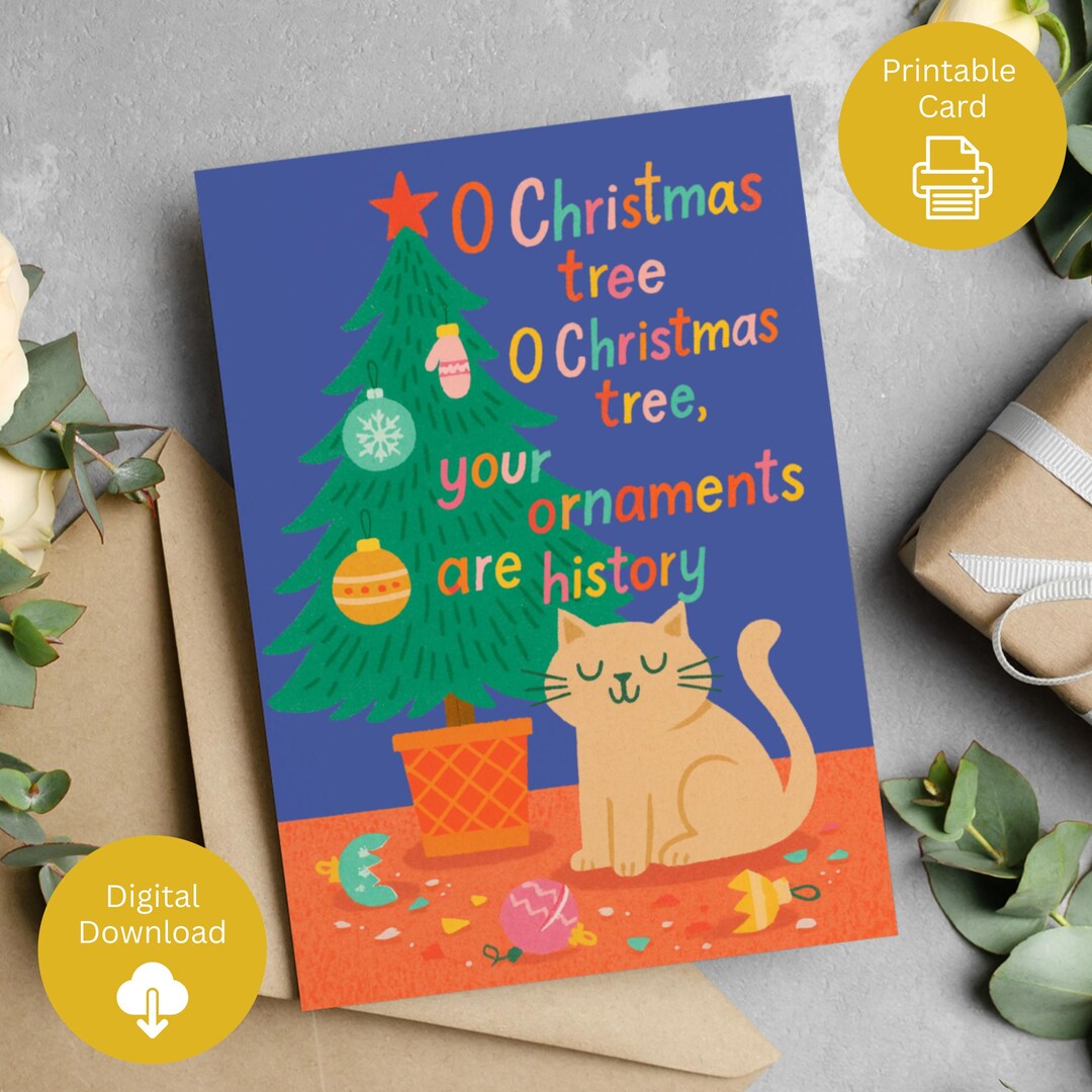 Printable Greeting Card Christmas Cat Card - Etsy
