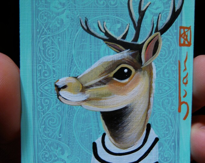 Red Deer Portrait N8 on a Playing Cards. Original Acrylic - Etsy