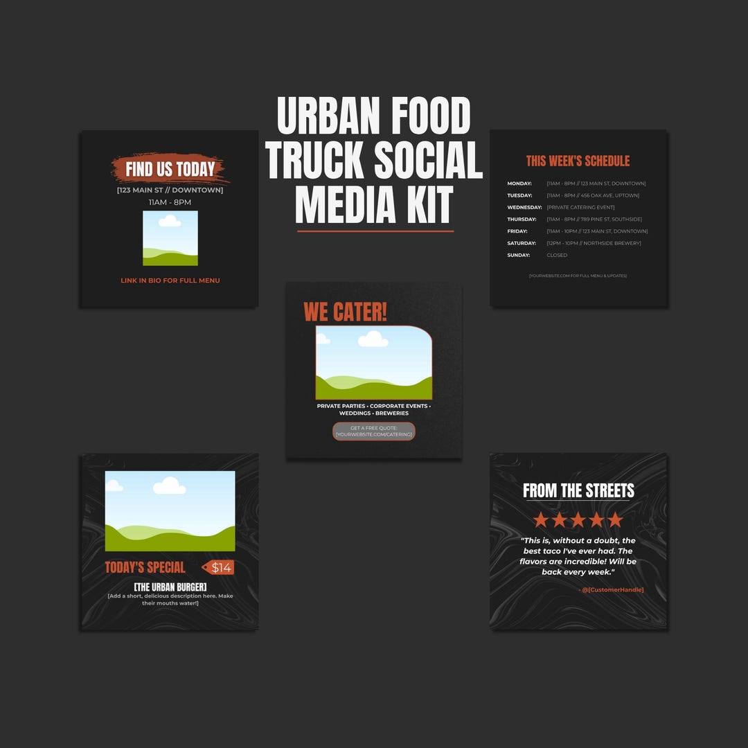 Food Truck Social Media Kit, Catering Canva Templates, Edgy Instagram ...