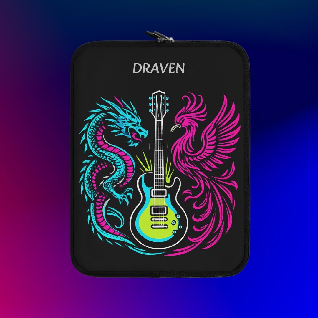 Personalized Neon Laptop Sleeve, Custom Name Synthwave Case, 80s Dragon ...