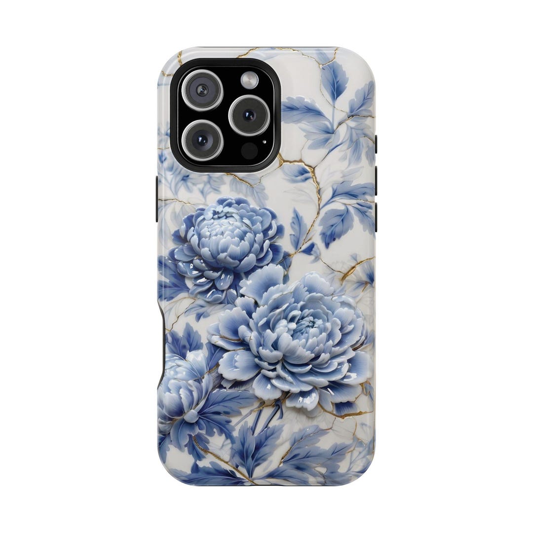 Kintsugi Blue Floral Porcelain Phone Case | Magnetic Impact-resistant ...