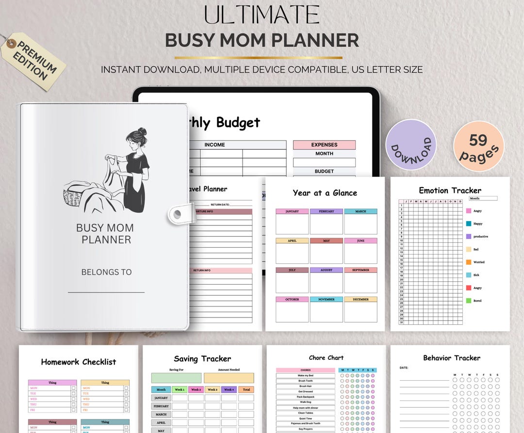 Busy Mom Planner Printable, Daily and Weekly Organizer, Family Schedule ...
