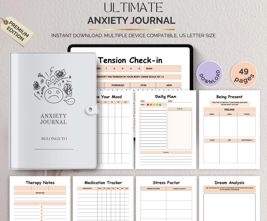 Anxiety Journal Printable, Stress and Worry Tracker, Mindfulness ...