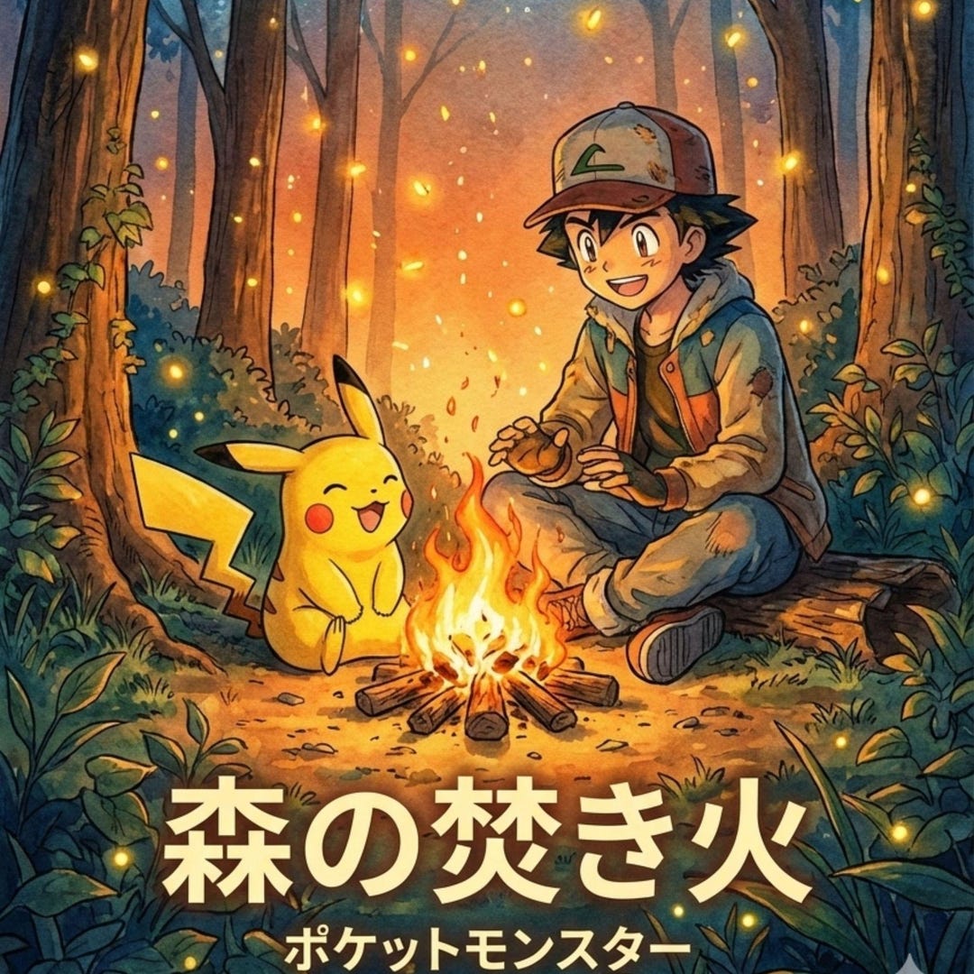 Pokemon Anime, Ash and Pikachu Poster, Camp Fire, Japanese Manga Wall ...