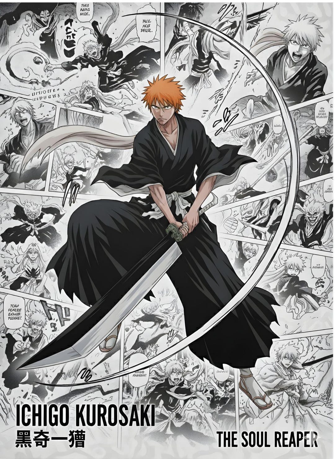 Ichigo Kurosaki Bleach Anime Poster, Vintage Manga Art (digital ...