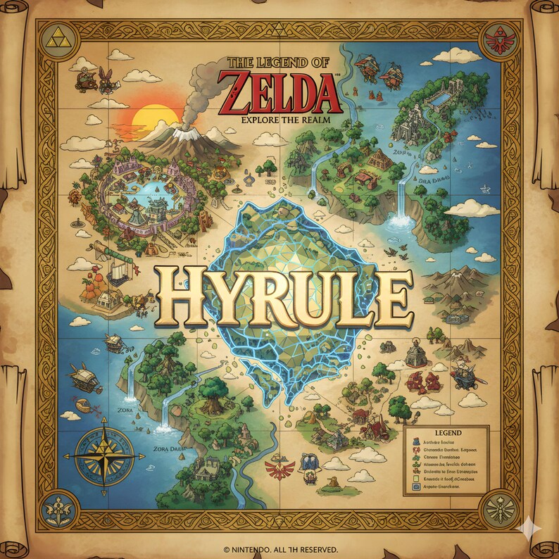 The Legend of Zelda Map Poster | Hyrule Gamer Room Wallart (digital ...