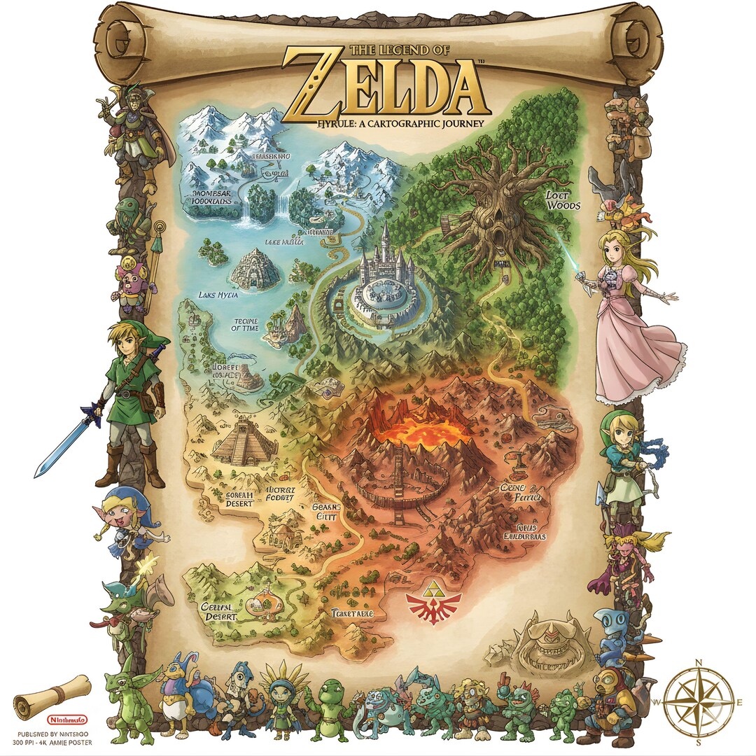 Hyrule Map Poster | Legend of Zelda Gamer Room Wallart (digital ...