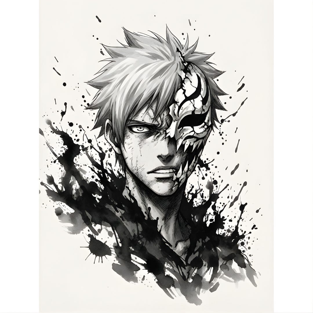 Bleach Anime Poster | Ichigo Kurosaki Poster | Ink Splash Manga Decor ...