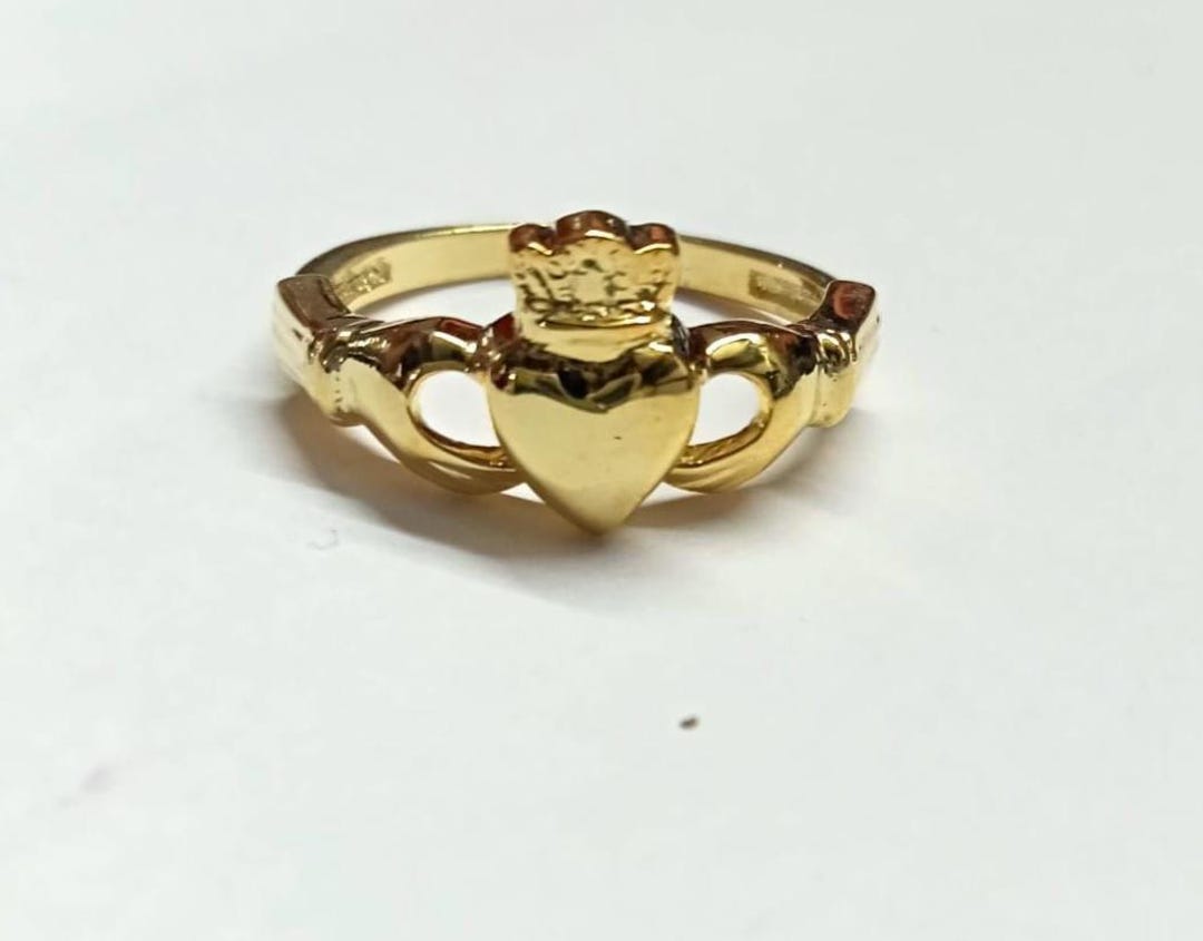 Vintage Estate Claddagh Heart Engagement Ring 14K Yellow Gold Plated - Etsy