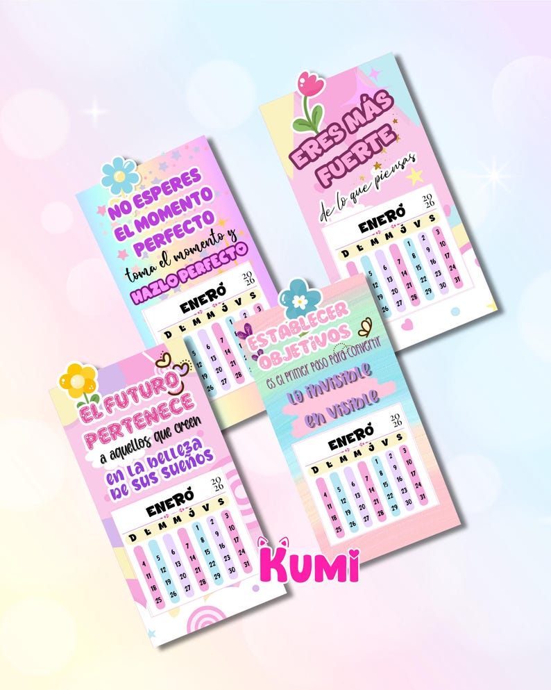Mini calendarios 2026 cute frases motivadoras, color pastel - Etsy España
