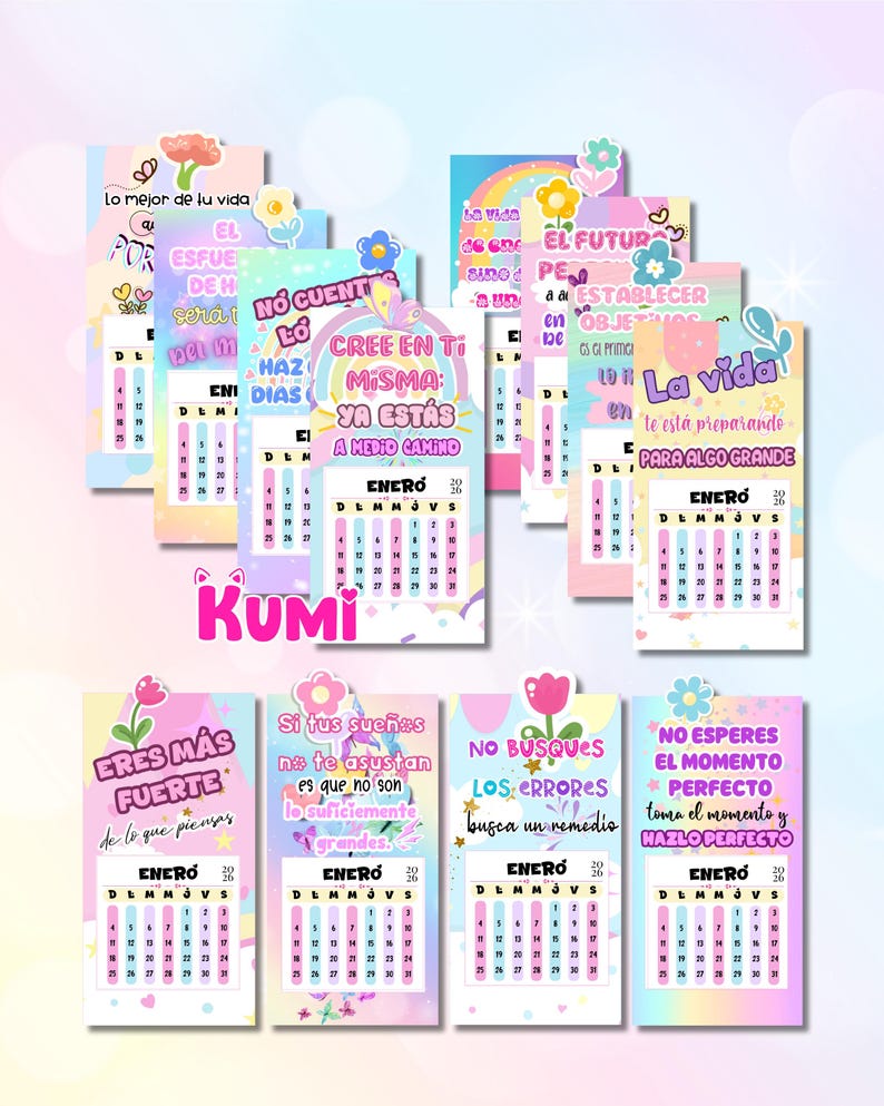 Mini calendarios 2026 cute frases motivadoras, color pastel - Etsy España