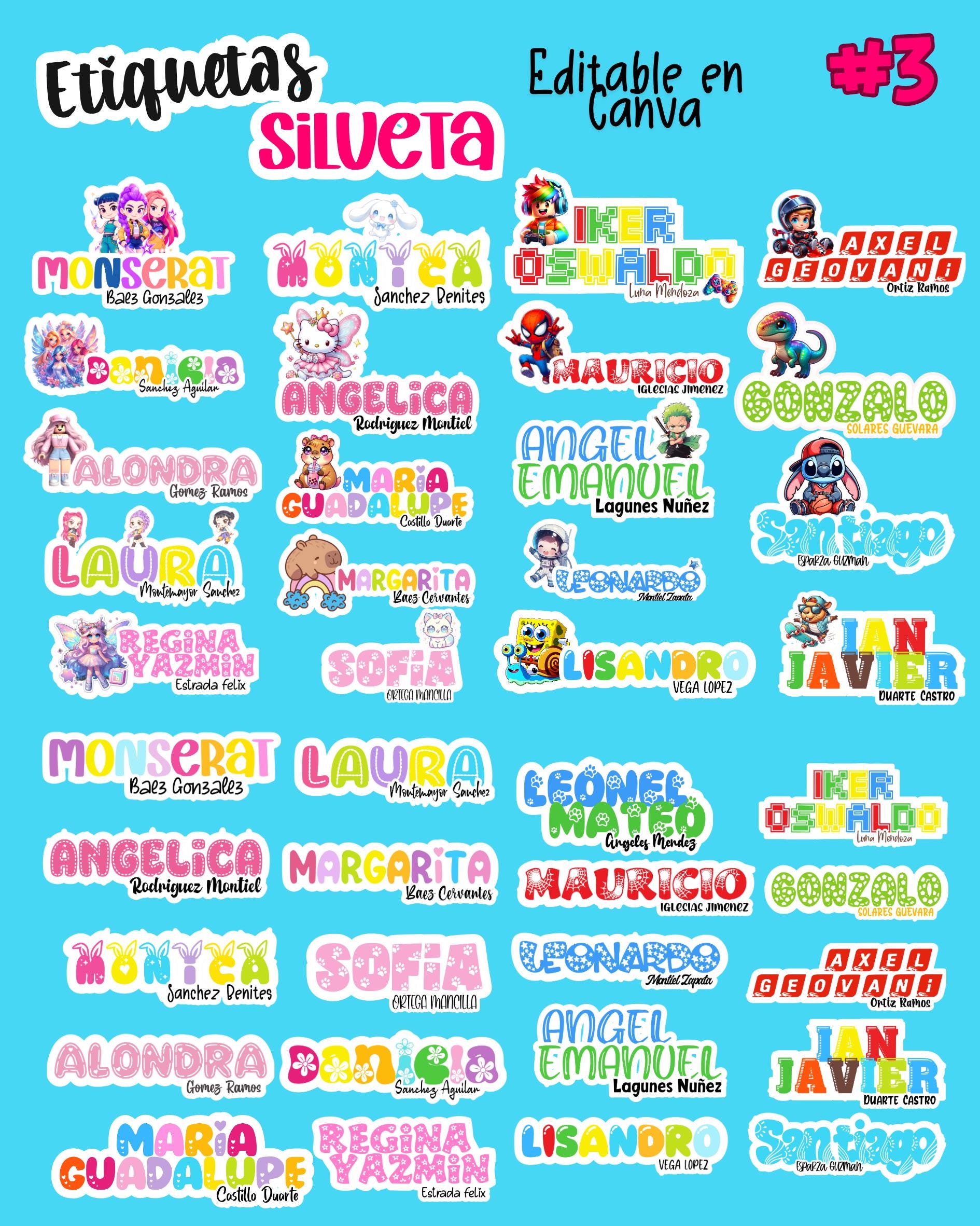 Etiquetas escolares editable silueta regreso a clases #3 | School ...