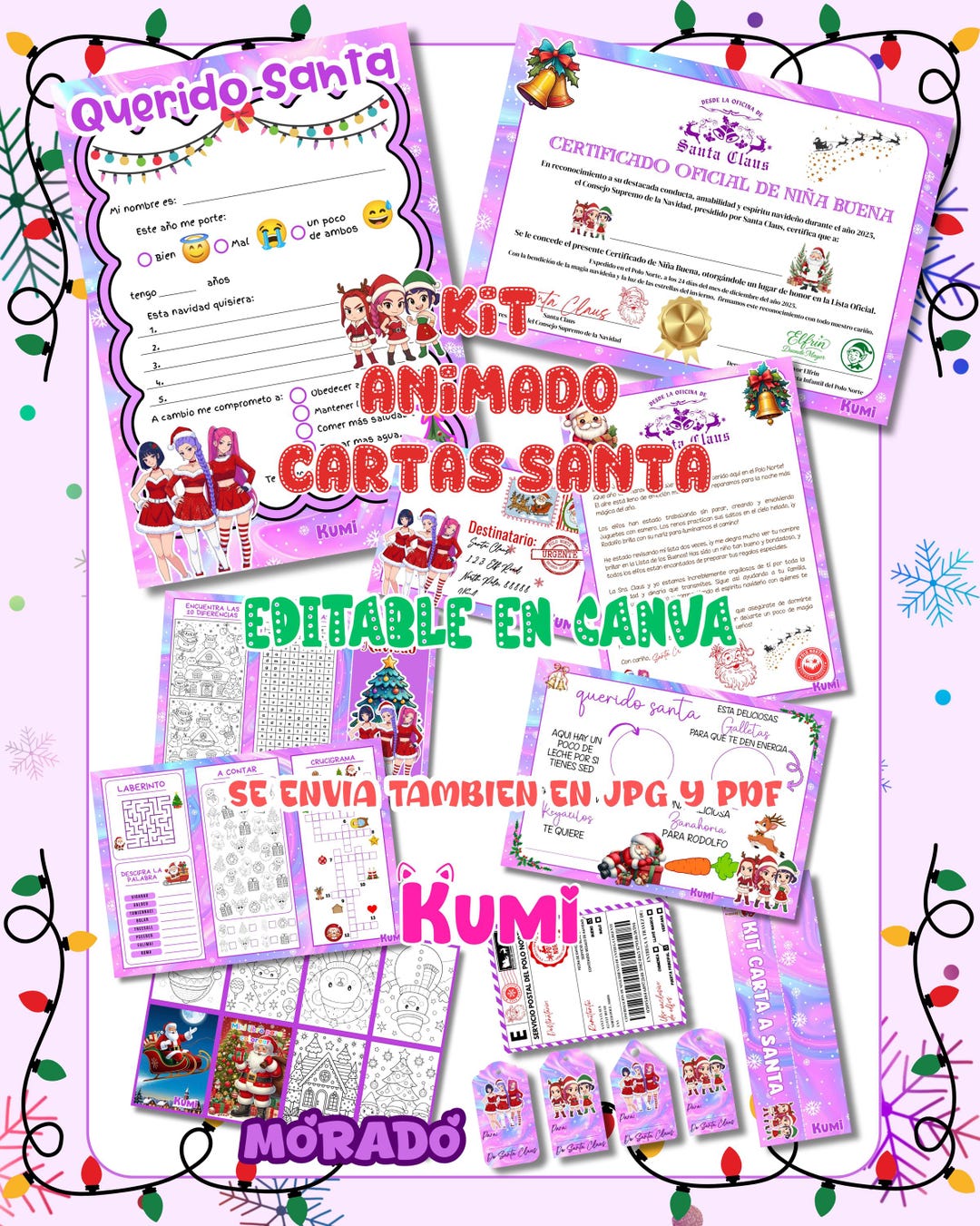 Kit animado cartas santa | Cartas santa | Carta de santa - Etsy México