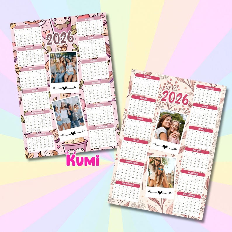 2026 Pink Calendar (editable in Canva) - 10 Designs | Printable File - Etsy