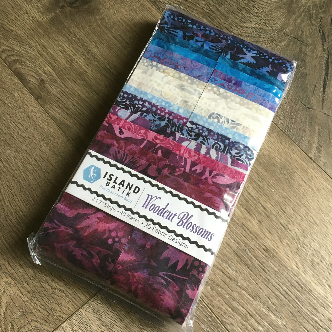Island Batik Strip Pack, Woodcut Blossoms, Multicolors, 20 Fabrics and ...