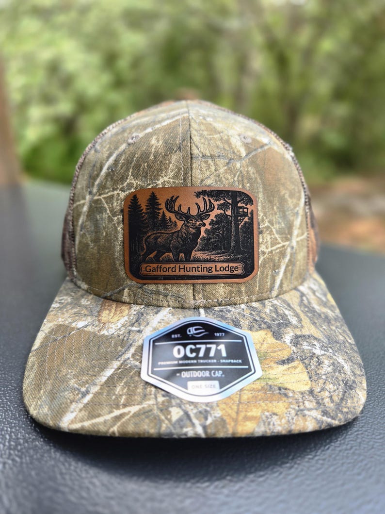 Personalized Camo Hunting Hat: Custom Leatherette Patch Trucker Cap ...