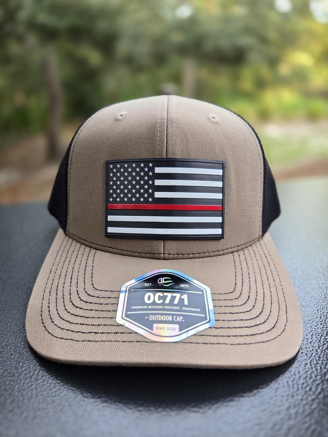 Thin Red Line American Flag Trucker Hat: Firefighter Support ...