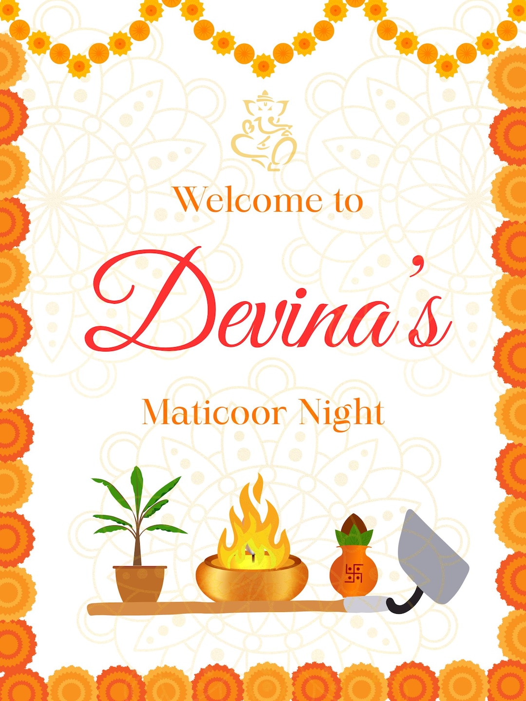 Guyanese Hindu Wedding Maticoor Welcome Sign (digital Copy Must Print ...