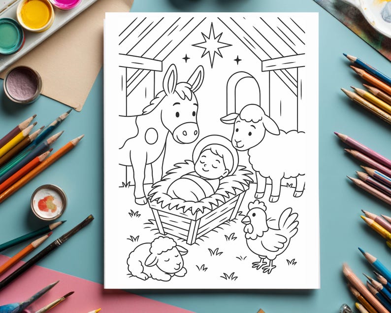 Christian Christmas Coloring Pages: Nativity & Family Scenes (PDF) - Etsy