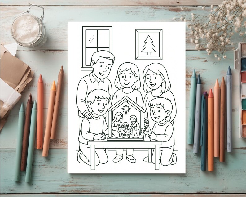 Christian Christmas Coloring Pages: Nativity & Family Scenes (PDF) - Etsy