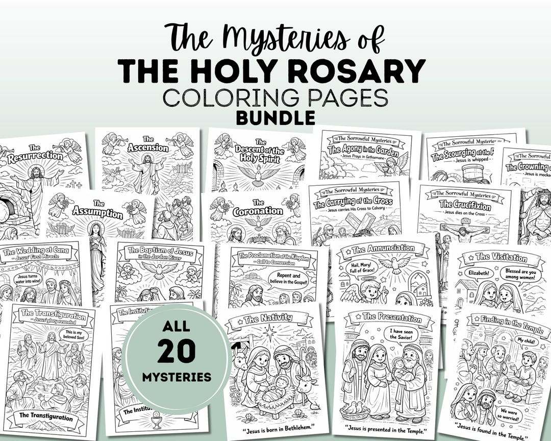 Catholic Rosary Coloring Pages for Kids | All 20 Mysteries Bundle ...