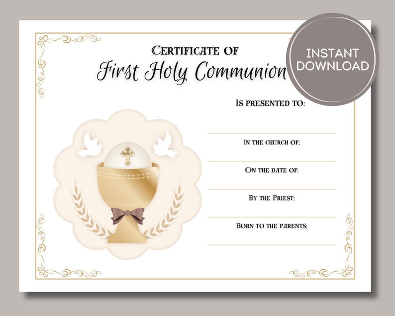 First Holy Communion Certificate Printable for Catholic Kids and Adults ...