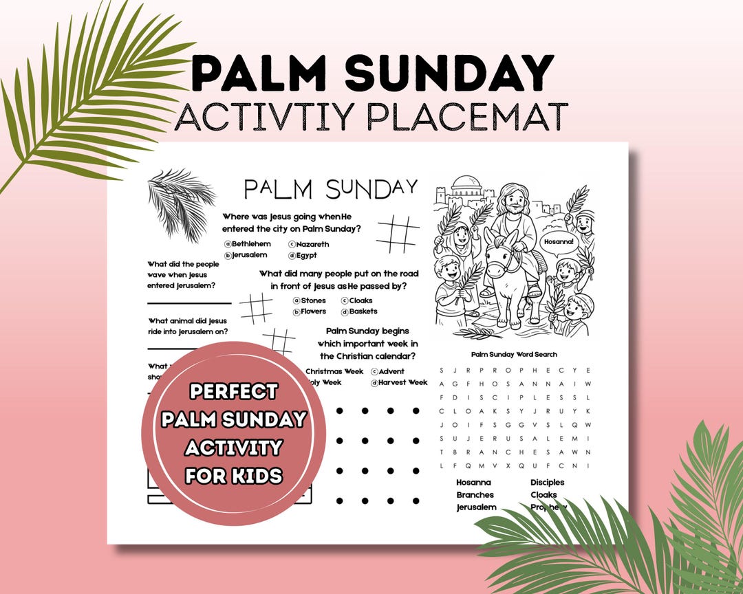 Palm Sunday Activity Placemat for Kids | Holy Week Printable Worksheet ...