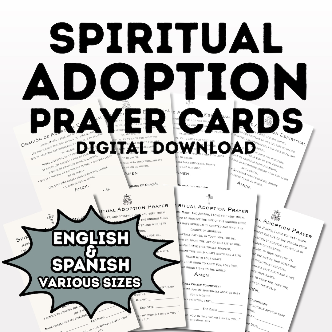 Spiritual Adoption Prayer Cards: English & Spanish Catholic Pro-life ...