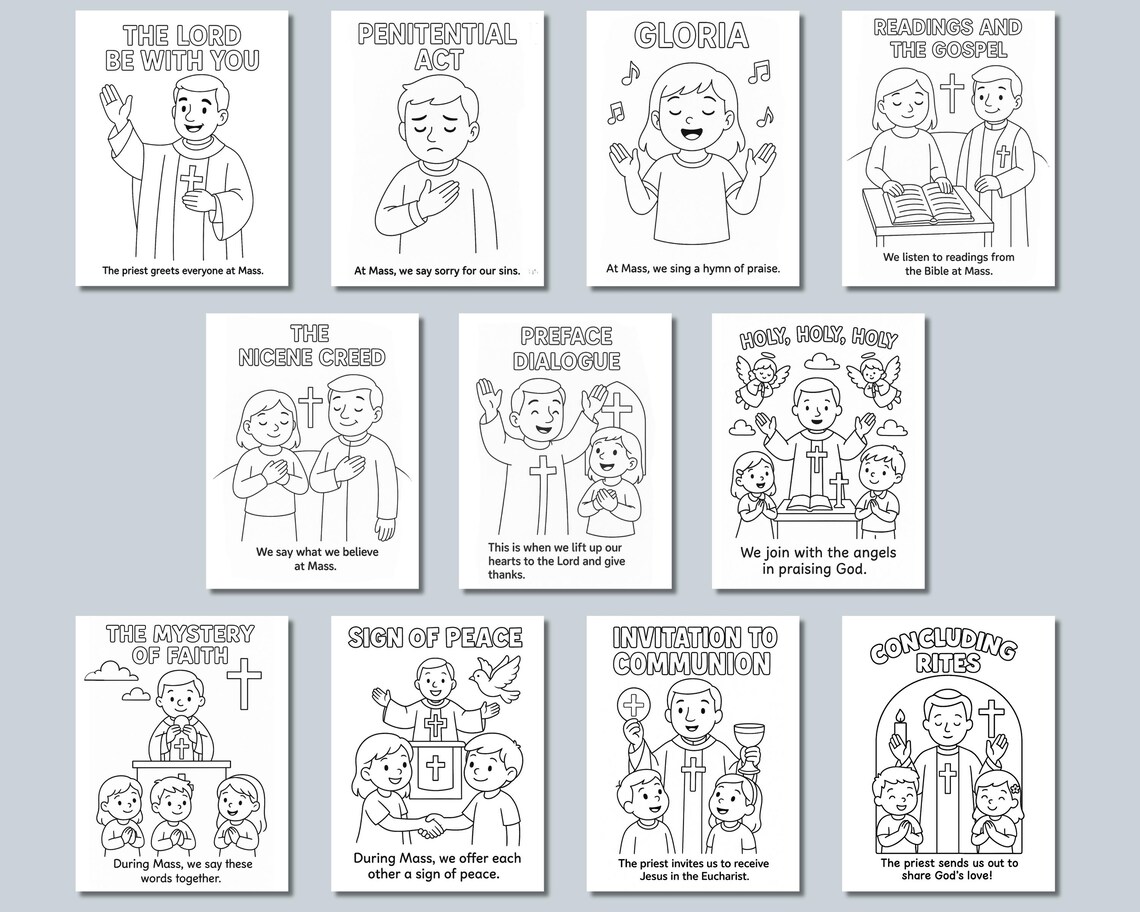 Catholic Mass Coloring Pages for Kids: Printable CCD Activity (digital ...