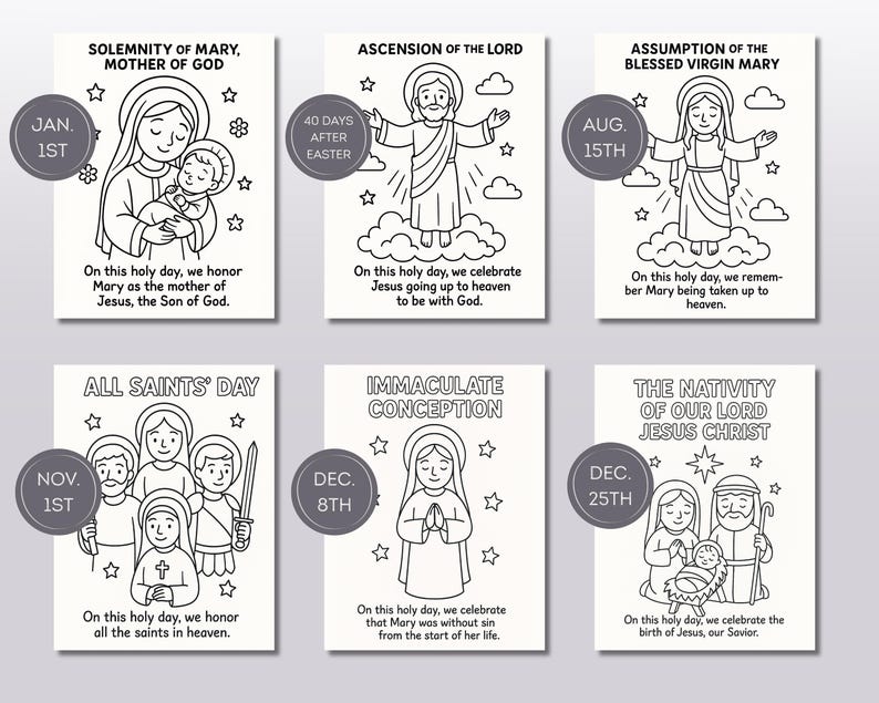 Catholic Holy Day Coloring Pages: Religious Activities (digital ...