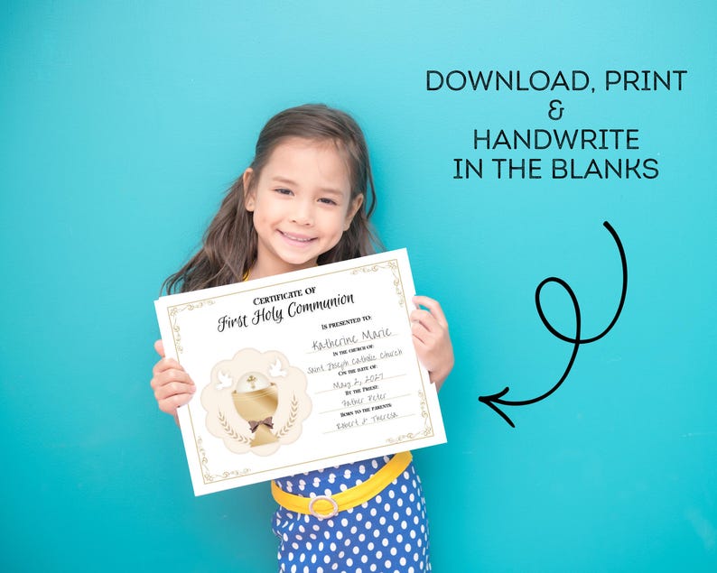 First Holy Communion Certificate Printable for Catholic Kids and Adults ...
