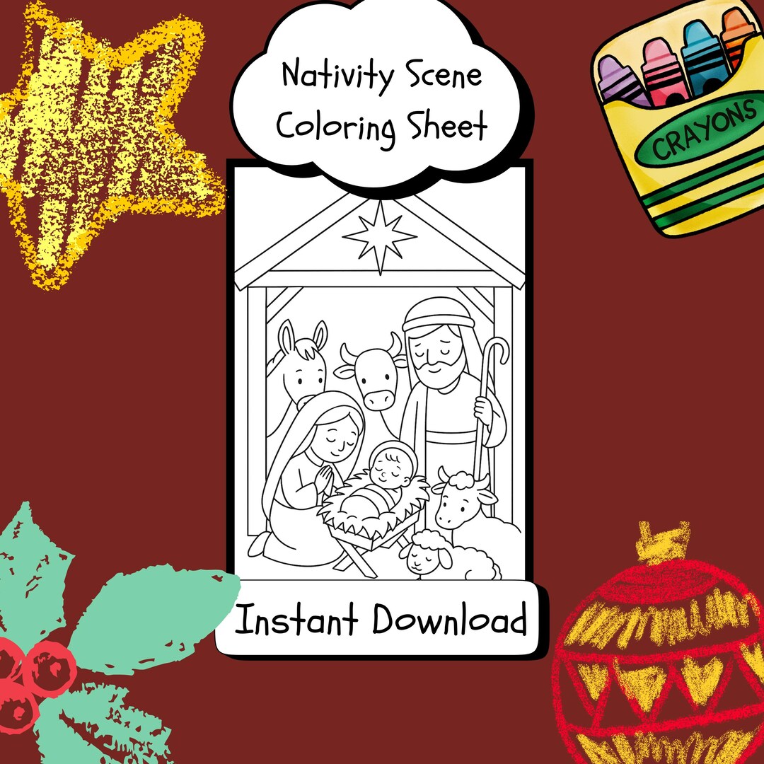 Nativity Scene Coloring Page | Christmas Bible Activity for Kids ...