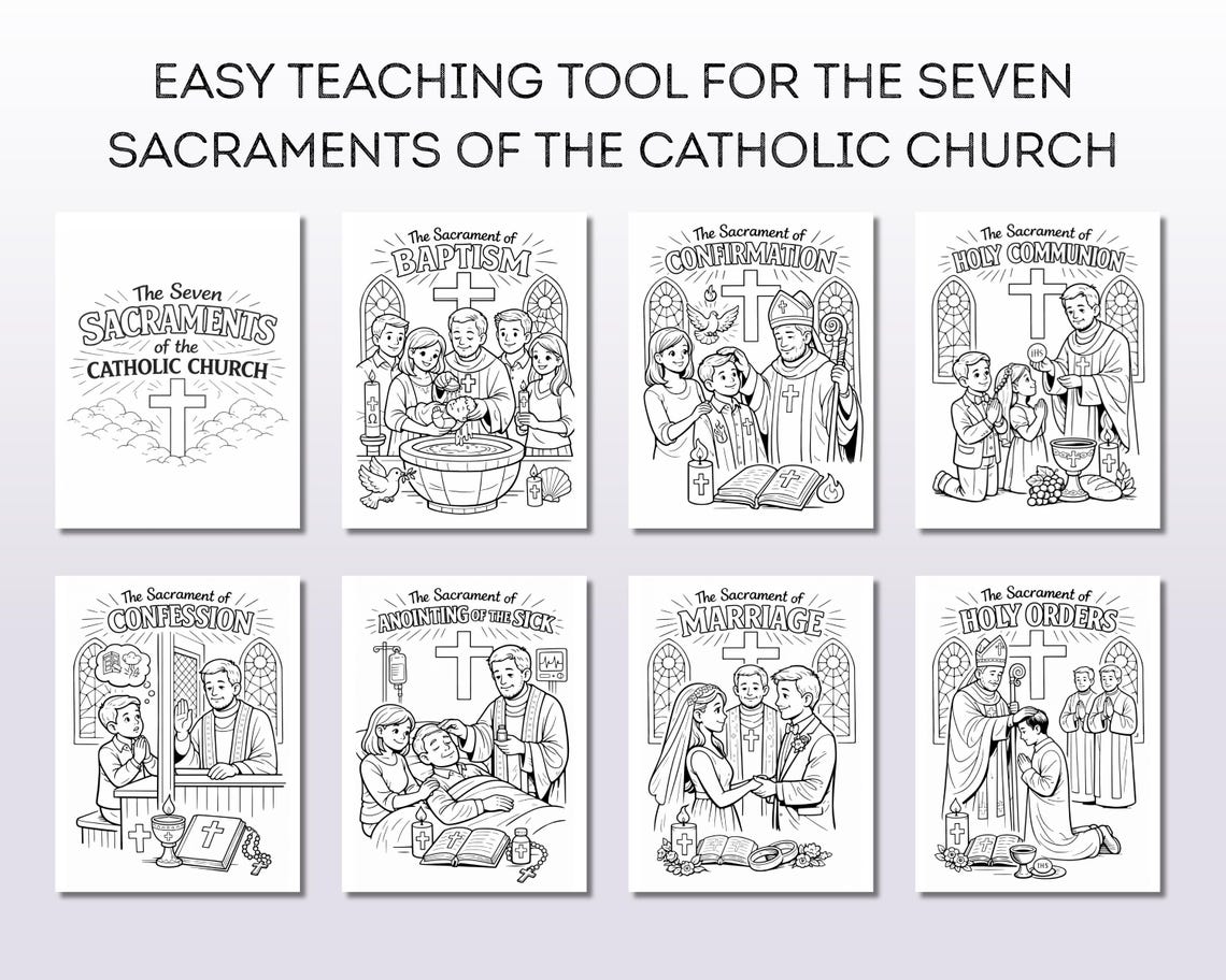 Seven Sacraments of the Catholic Church Coloring Pages for Kids ...