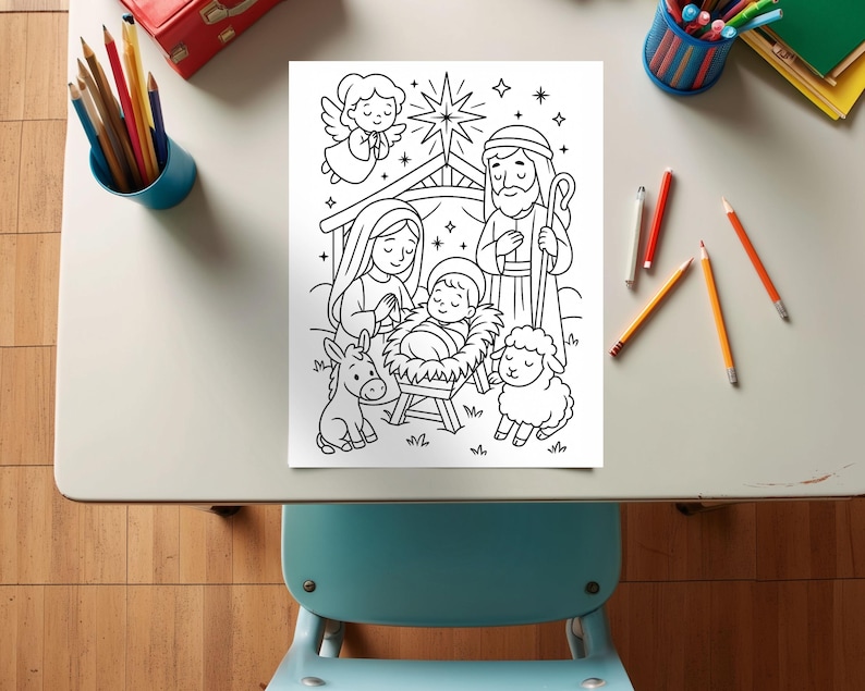Christian Christmas Coloring Pages: Nativity & Family Scenes (PDF) - Etsy