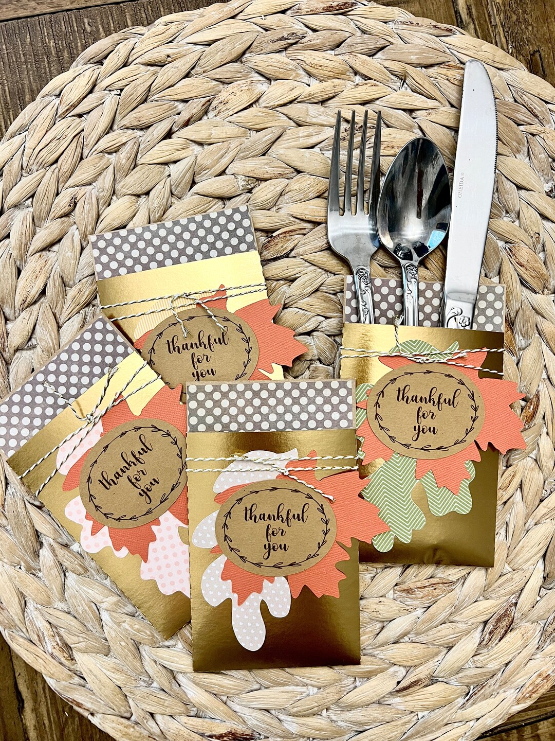 GOLD Utensil Holder With Fall Leaves / Place Setting - Etsy