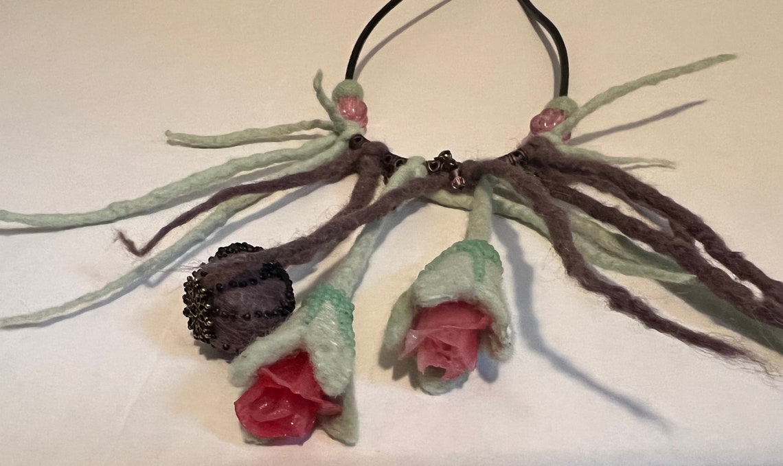 Necklace “red Poppy ” Wet Felted and Beaded Creation. Only One Unique ...