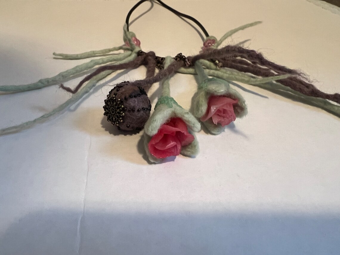 Necklace “red Poppy ” Wet Felted and Beaded Creation. Only One Unique ...