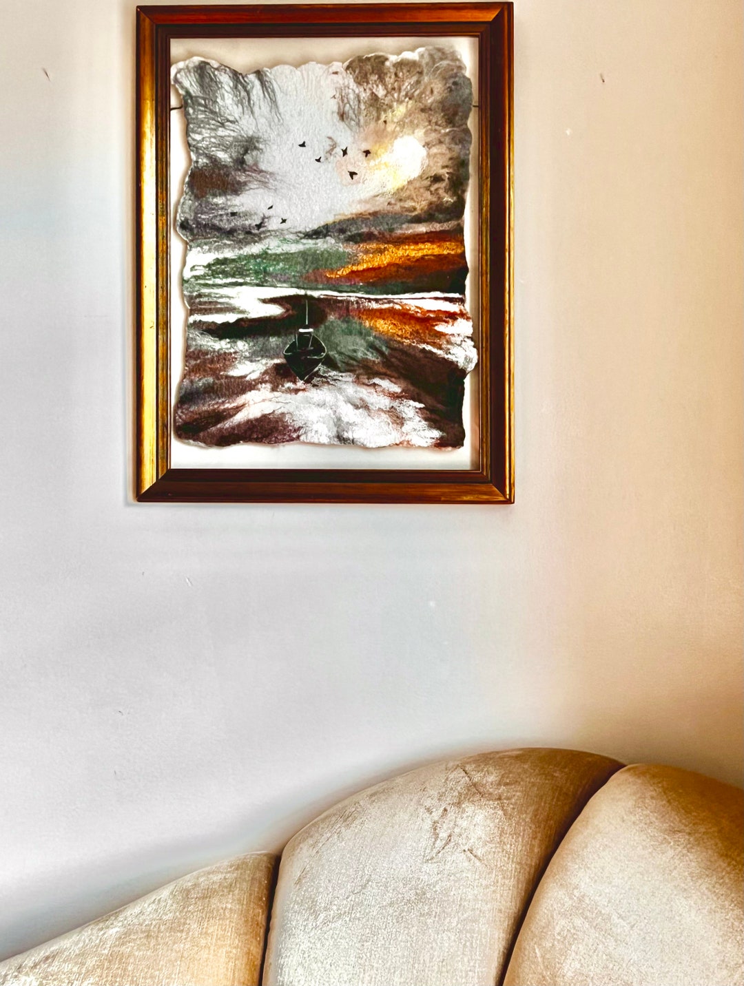 Boat at the Sunset.wet and Dry Felted Picture. Floating in the Antique ...