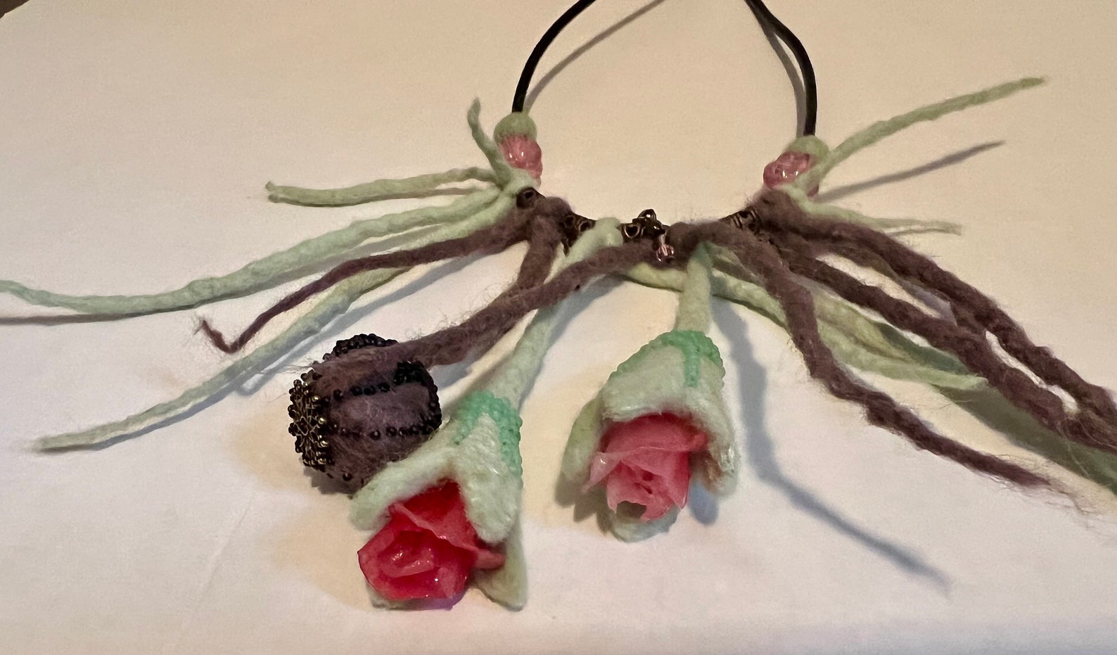 Necklace “red Poppy ” Wet Felted and Beaded Creation. Only One Unique ...