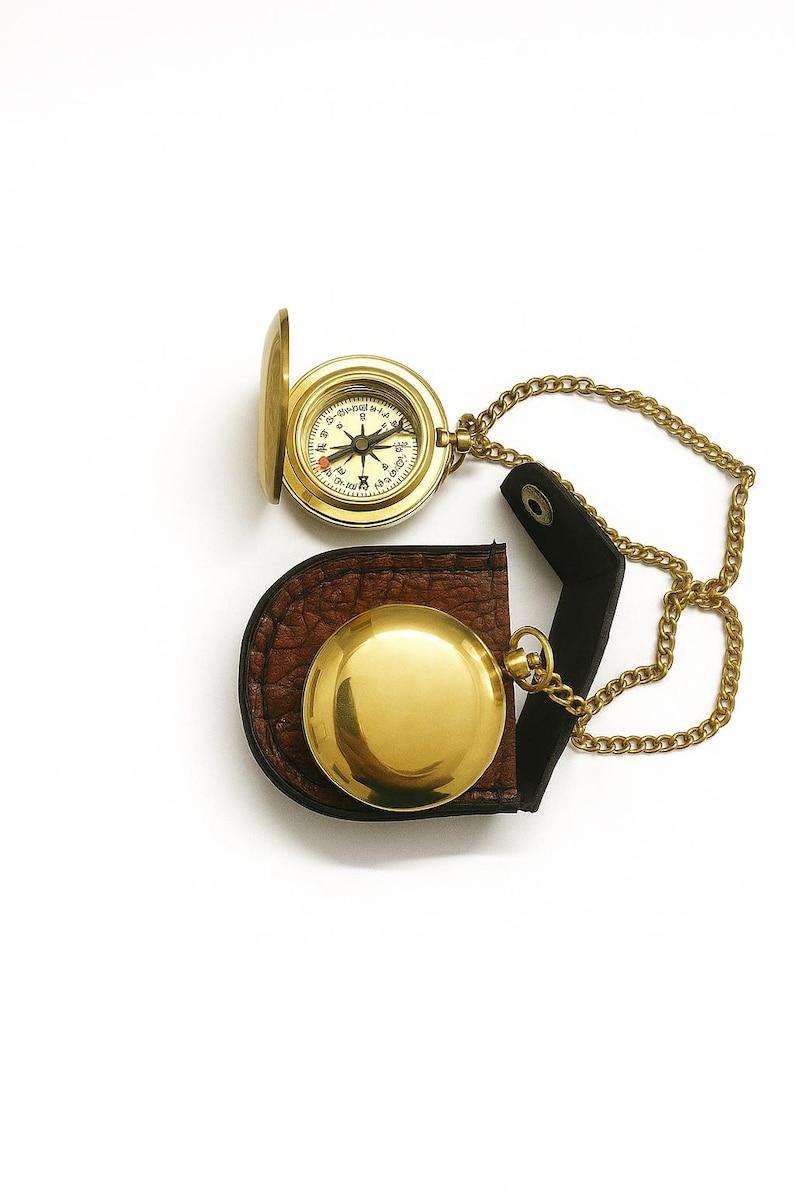 Handmade Engraved Brass Compass With Leather Case: Vintage Navigation ...