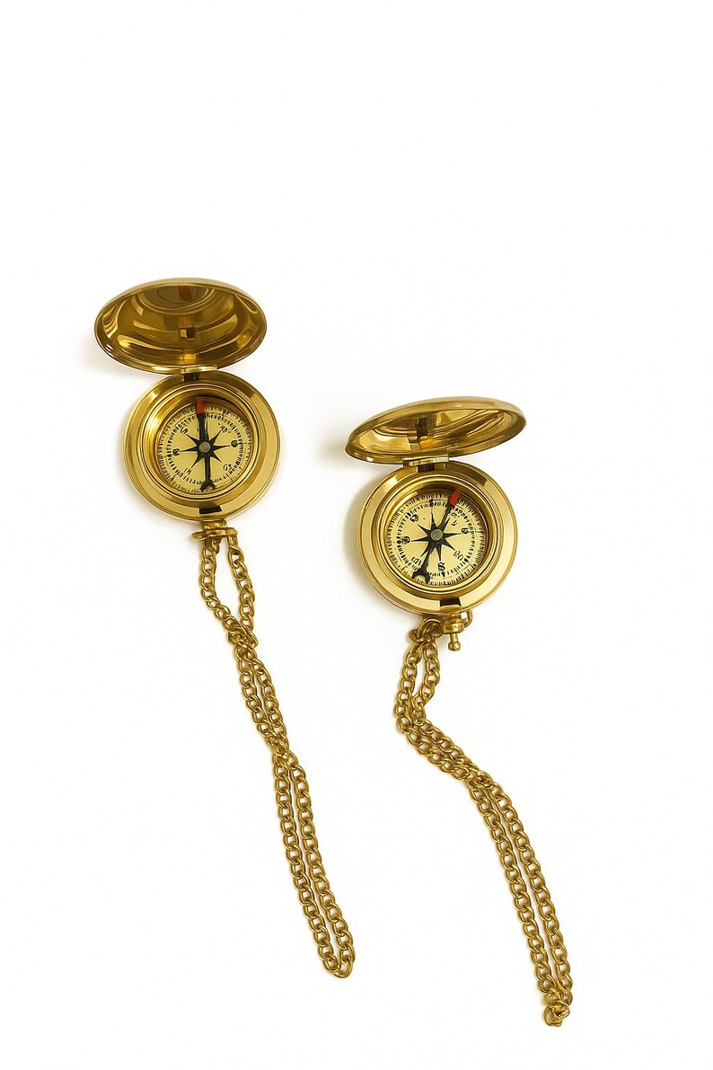 Handmade Engraved Brass Compass With Leather Case: Vintage Navigation ...