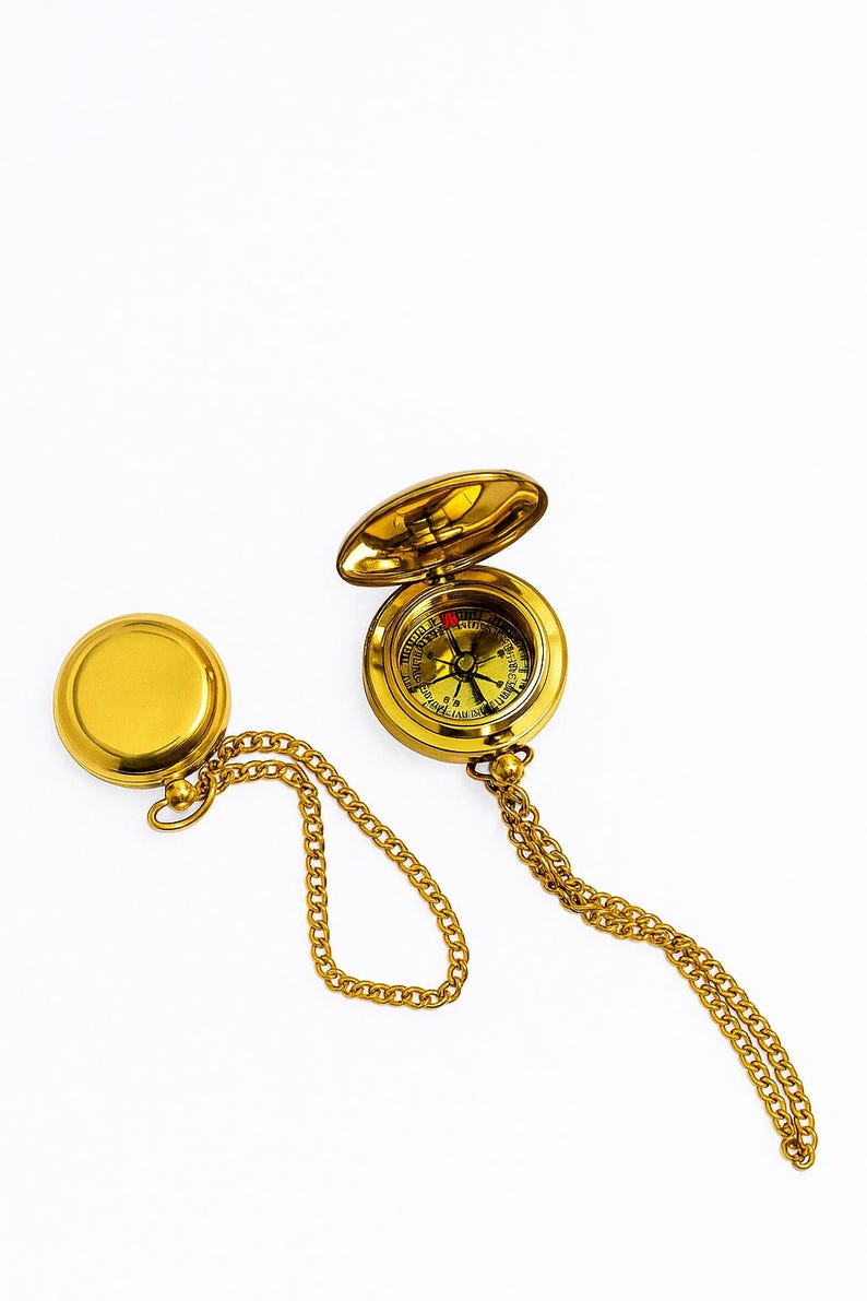 Handmade Engraved Brass Compass With Leather Case: Vintage Navigation ...