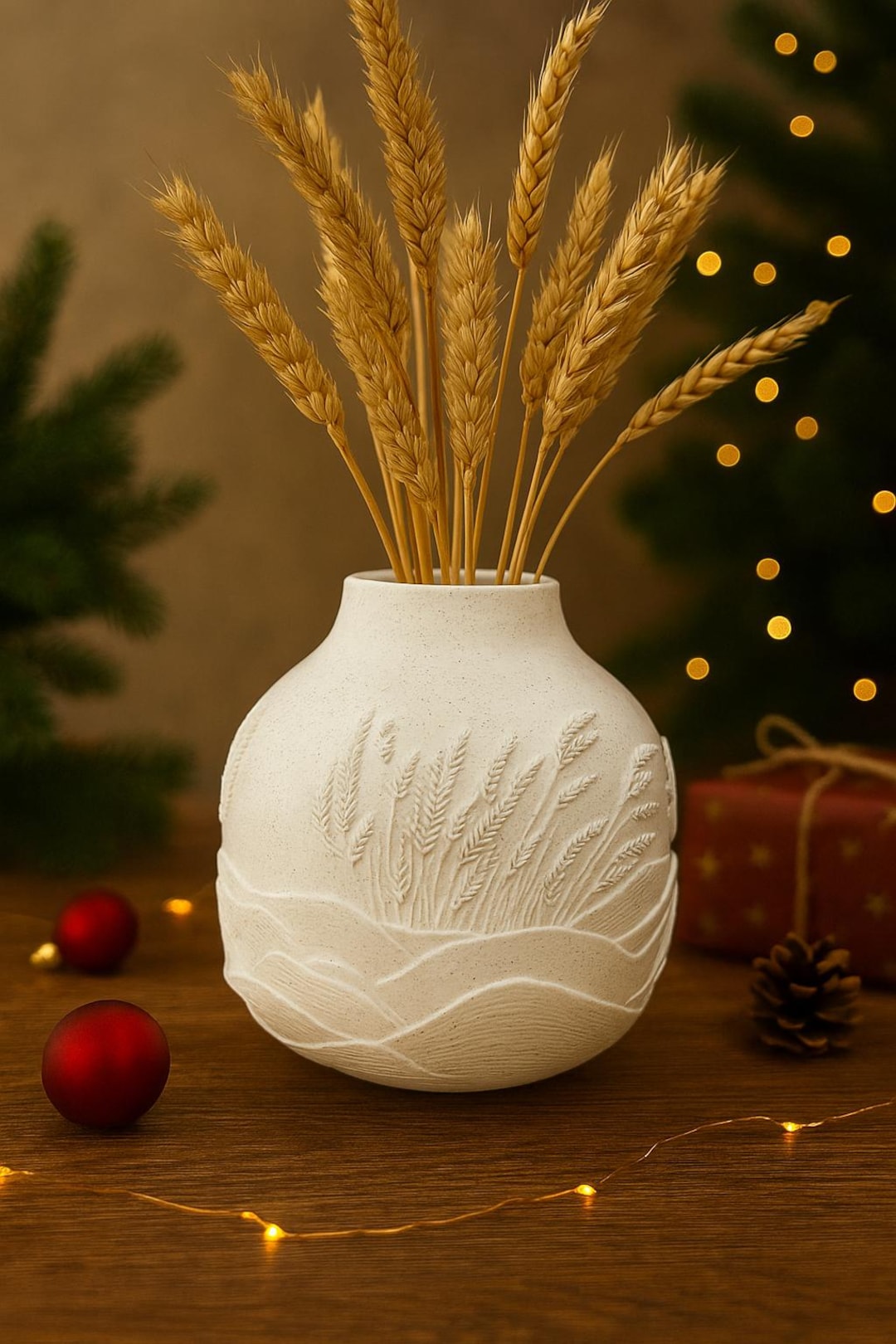 3D Printed Wheat Vase: White PLA Minimalist Decor - Etsy