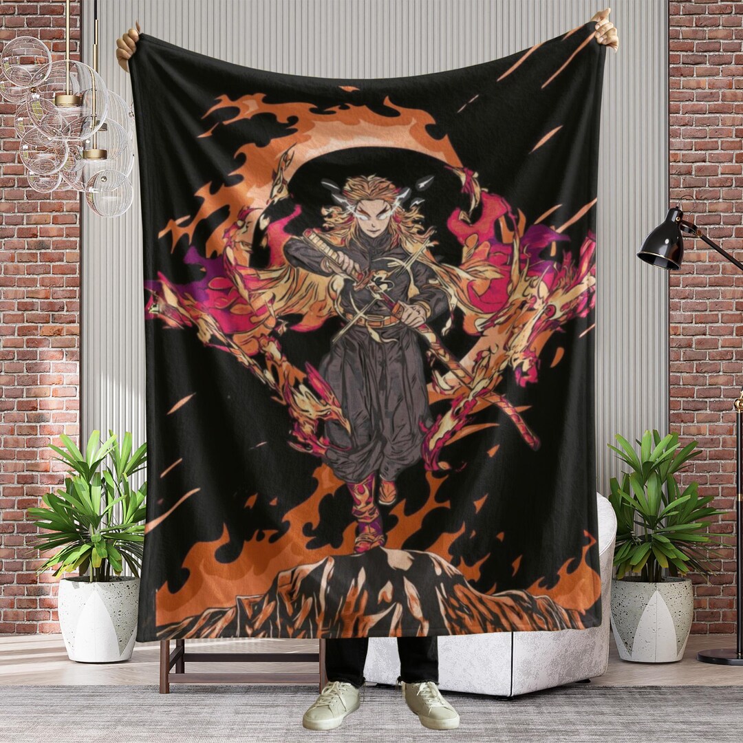 Demon Slayer Rengoku Flame Velveteen Blanket Ultra Soft, Anime Throw ...