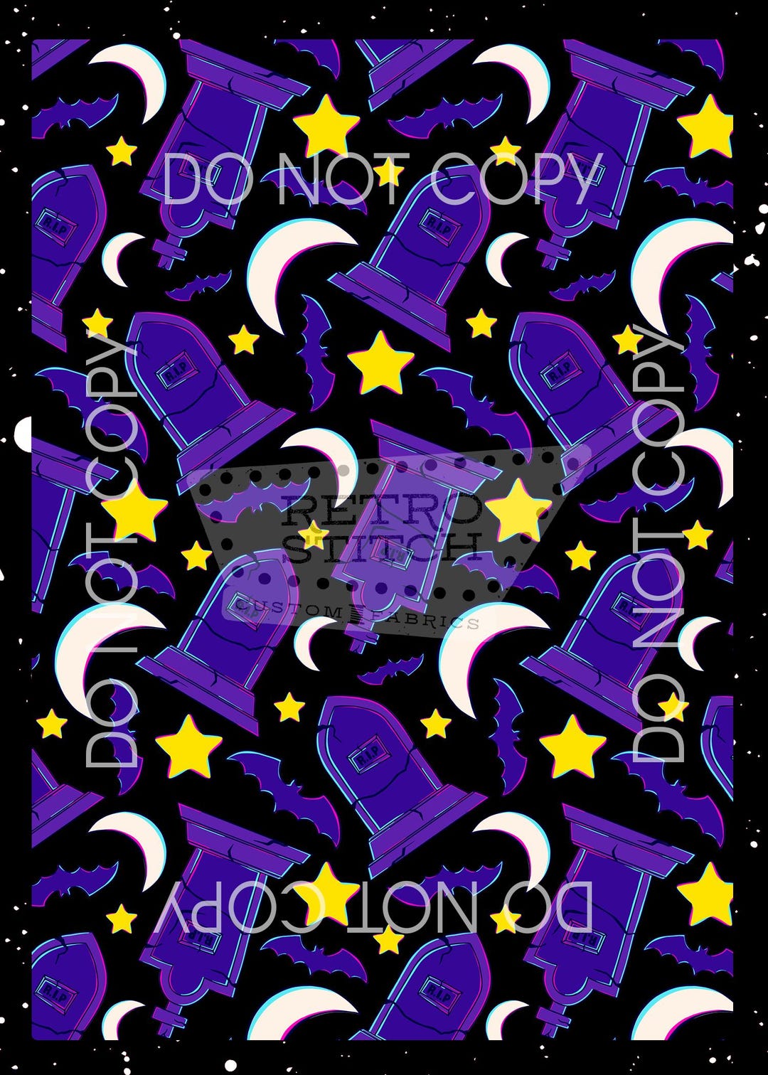 Neon Graveyard Coordinate - Fabric Print | Tossed Graveyard & Stars ...