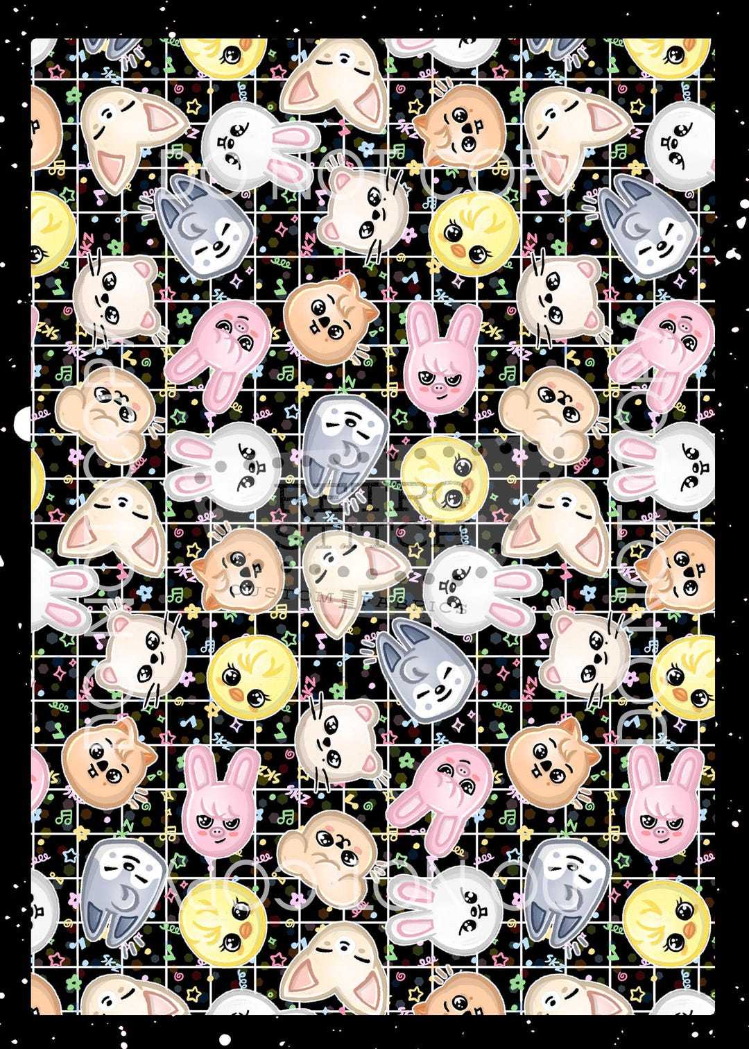 SKZ Black Animal Mascots Seamless Pattern – K-pop Inspired (digital ...