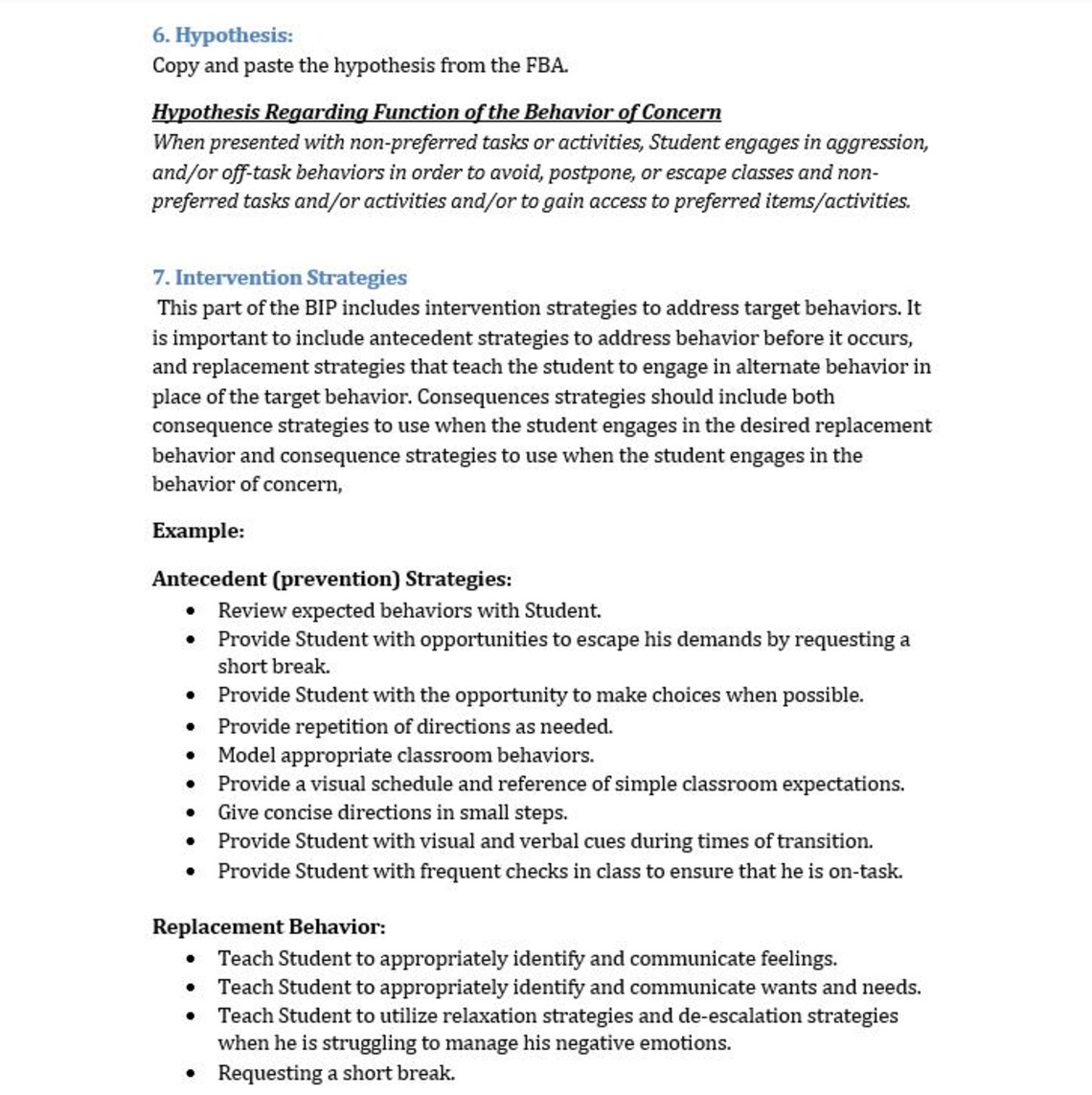 Behavior Intervention Plan (BIP) Template | Editable + Printable | With ...